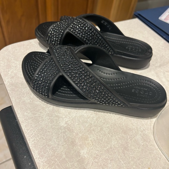 CROCS | Shoes | Crocs Black Studded Slide Sandals | Poshmark